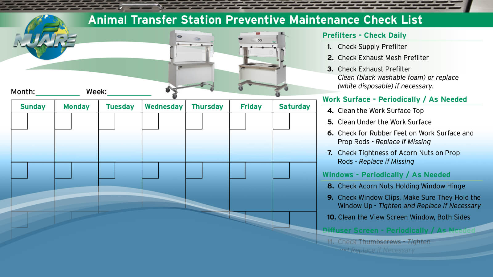 Animal Transfer Station Maintenance Calendar | NuAire