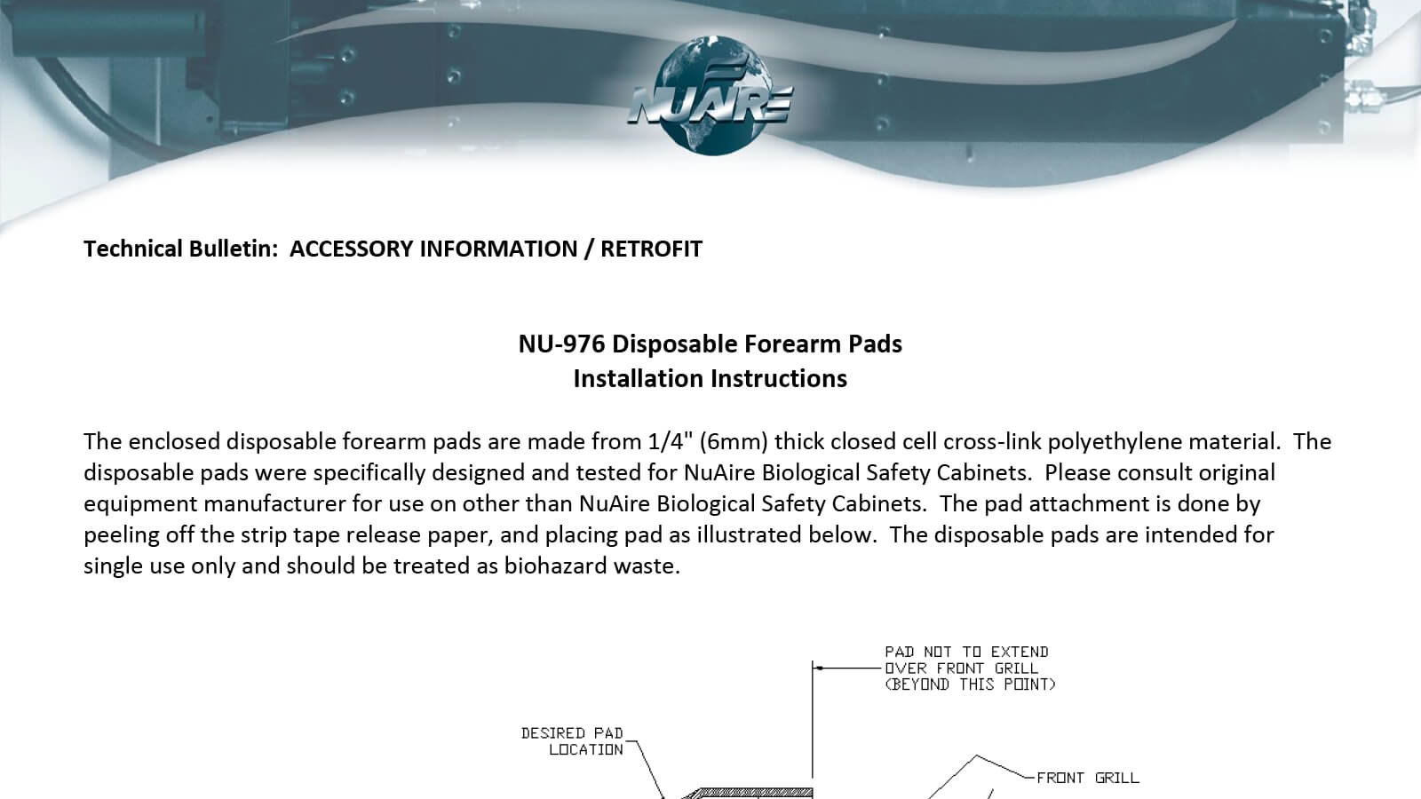 NU-976 Disposable Forearm Pads Instructions | NuAire