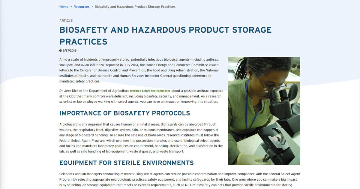 Biosafety and Hazardous Product Storage Practices | NuAire