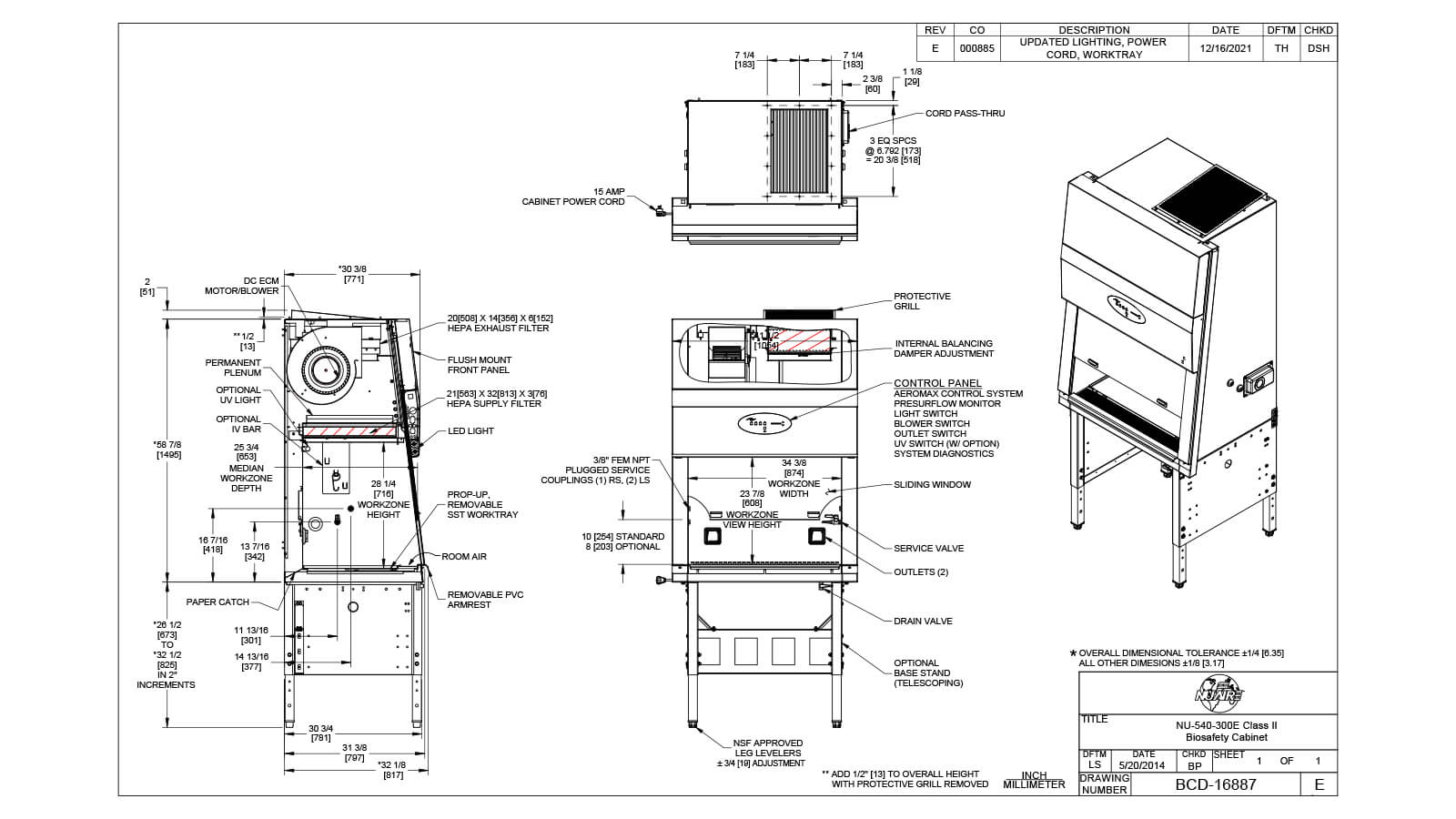 NU-540-300E 0.9m 230V Biosafety Cabinet Drawing | NuAire