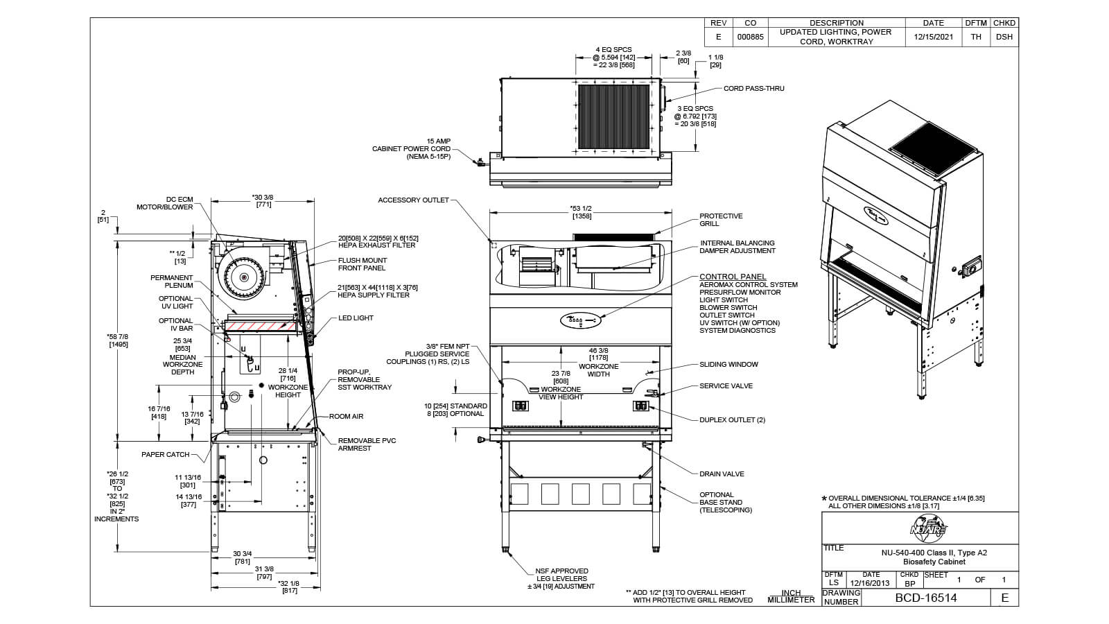 NU-540-500 5FT 115V Biosafety Cabinet Drawing | NuAire