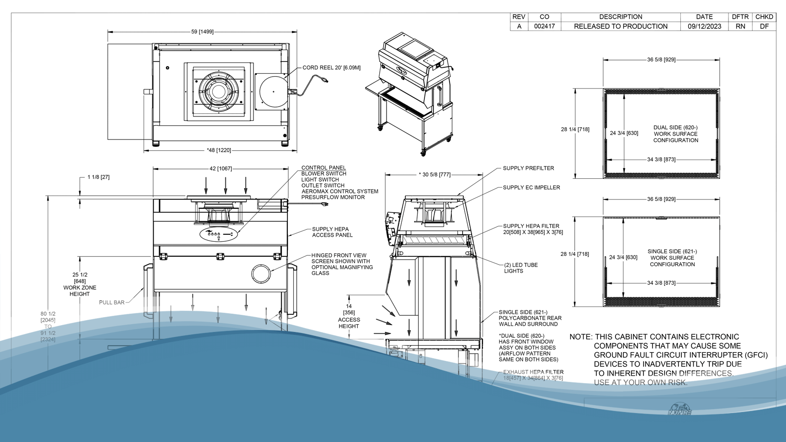 3-Foot Animal Transfer Station Technical Drawing | NuAire