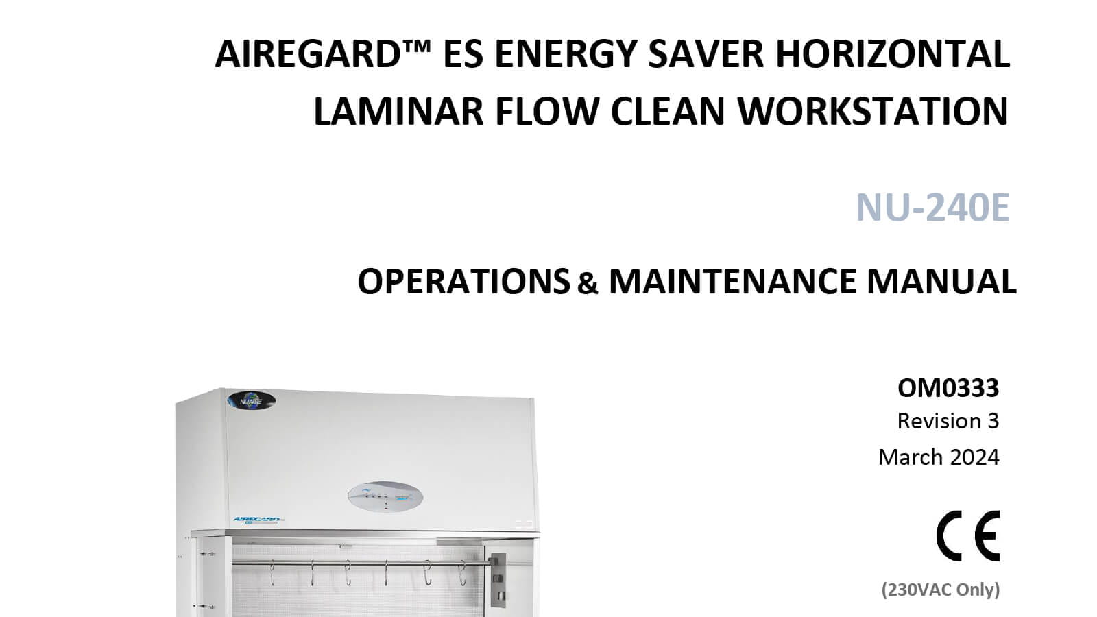 OM0333 NU-240E Laminar Flow Hood Manual | NuAire